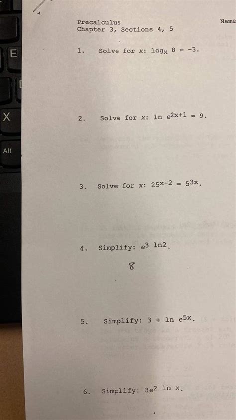 Solved Name Precalculus Chapter 3 Sections 4 5 1 Solve Chegg Com