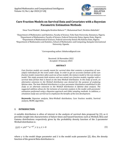 Pdf Cure Fraction Models On Survival Data And Covariates With A Bayesian Parametric Estimation