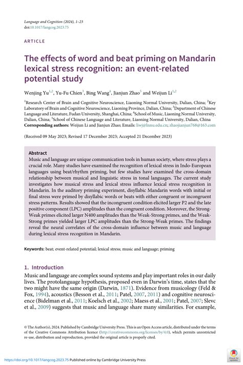 Pdf The Effects Of Word And Beat Priming On Mandarin Lexical Stress Recognition An Event