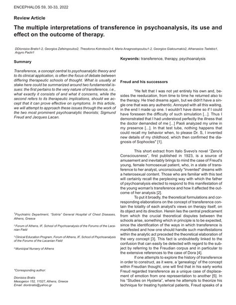 Pdf The Multiple Interpretations Of Transference In Psychoanalysis