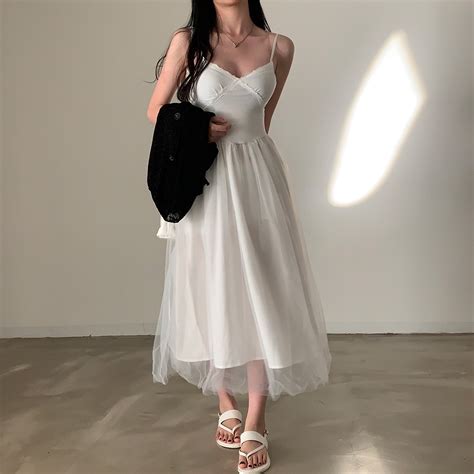 발레리나 쉬폰 롱스커트 나시 원피스 Ops