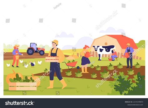 Agricultores Trabajando En La Ilustración De Vector De Stock Libre De Regalías 2175379973