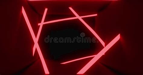 Image Of Flickering Qr Code Scanner And Neon Red Stripes Against Red Background Stock