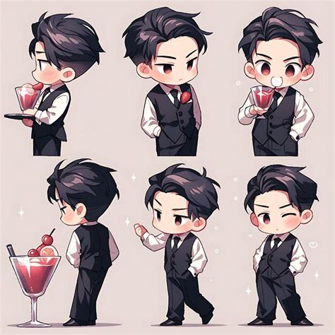 Premium Photo Character Of Male Chibi Kawaii Bartender Classy Suit Elegant Colors Cockt