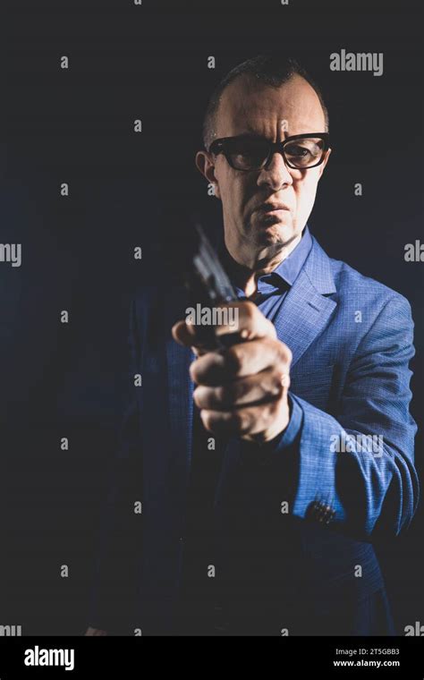 Assasin Spy Killer With Handgun Pistol In Elegant Suit And Shirt Book