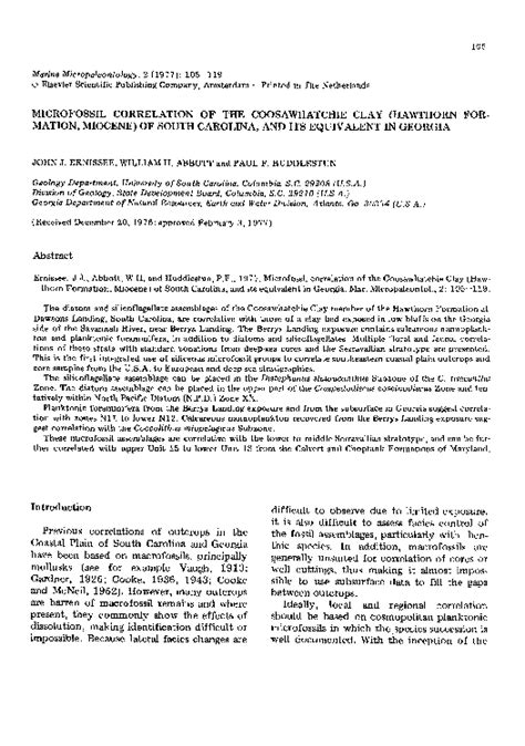 Pdf Microfossil Correlation Of The Coosawhatchie Clay Hawthorn Formation Miocene Of South