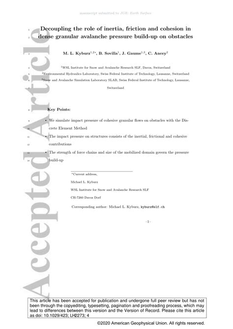 Pdf Decoupling The Role Of Inertia Friction And Cohesion In Dense Granular Avalanche