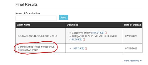 UPSC CAPF AC Result 2022 Out Check Download Link