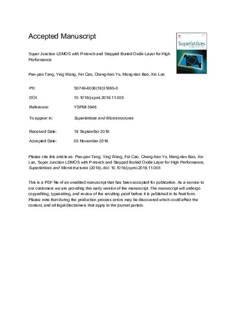 Pdf Super Junction Ldmos With P Trench And Stepped Buried Oxide Layer For High Performance