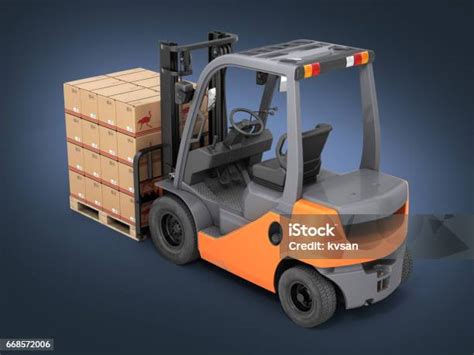 어두운 블루 그라데이션에 팔레트에 상자 지게차 3d 배경 3차원 형태에 대한 스톡 사진 및 기타 이미지 3차원 형태 교통수단 그레이비 Istock
