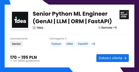 Praca Senior Python Ml Engineer Genai Llm Orm Fastapi Ai