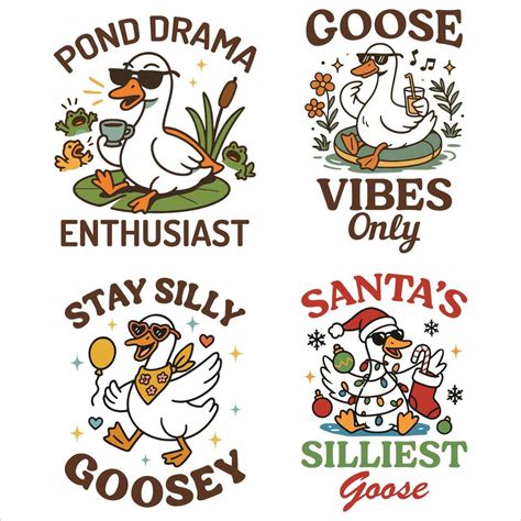 Trendy Cute Silly Goose Funny Silly Goose Illustration Bundleof Silly
