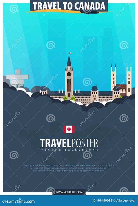 Viaje A Canadá Viaje Y Cartel Del Turismo Illustr Plano Del Vector Stock De Ilustración