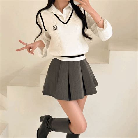 [봄신상💗 하이틴무드] 셔츠 조끼 일체형 세트 뷔스티에 프레피룩 크롭 이너 4color 에이블리