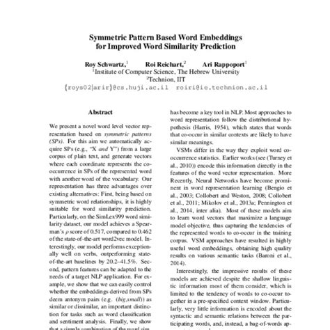 Symmetric Pattern Based Word Embeddings For Improved Word Similarity