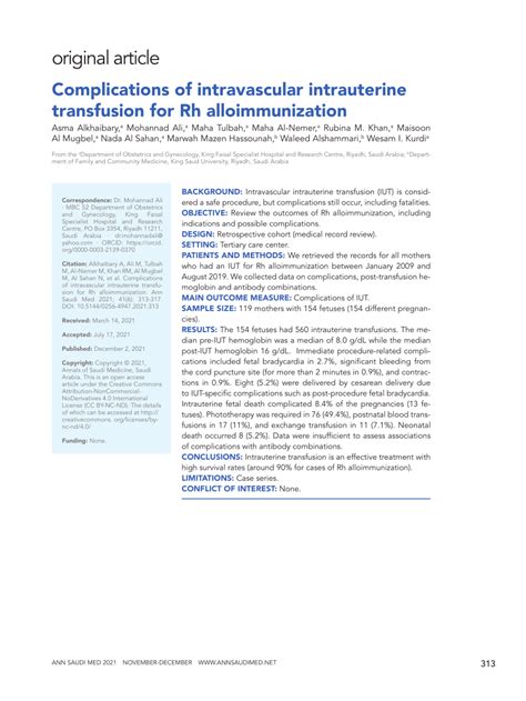 Pdf Complications Of Intravascular Intrauterine Transfusion For Rh Alloimmunization