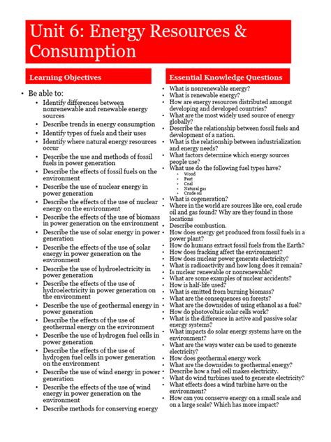 Unit 6 Study Guide Pdf Electricity Generation Fuels