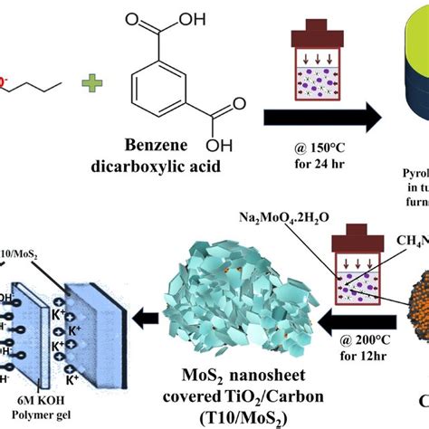 Schematic Of The Synthesis Of Mos2 Nanosheet Covered Tio2 Carbon And
