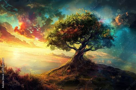 Tree Of Life Concept Art With A Surreal Twist Depicting The Tree In A Vibrant Otherworldly