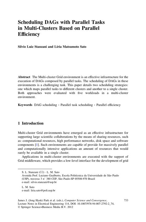 Pdf Scheduling Dags With Parallel Tasks In Multi Clusters Based On Parallel Efficiency