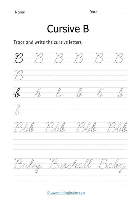 Cursive B Free Cursive Writing Worksheet For Small And Capital C Practice