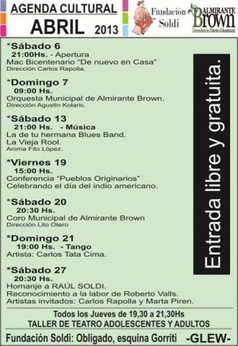 En Abril La Fundación Soldi Ofrece Una Variada Agenda Noticias De Brown