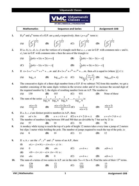 Sequence And Series Assignment 8c Pdf Mathematical Concepts Arithmetic
