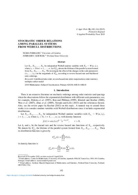 Pdf Stochastic Order Relations Among Parallel Systems From Weibull