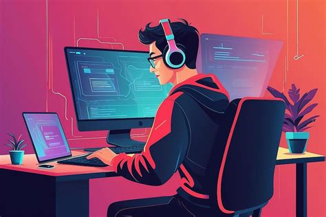 Coding Enthusiast Virtual Hackathon Adventure Flat Style Illustration