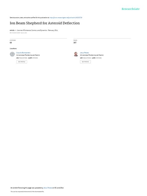 Ion Beam Shepherd For Asteroid De Ection Journal Of Guidance Control