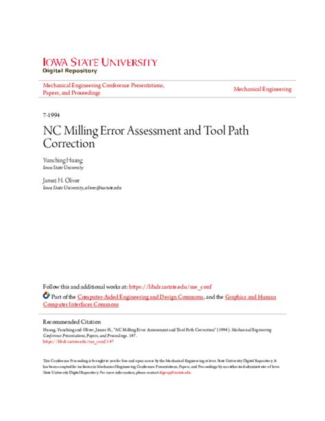 Pdf Nc Milling Error Assessment And Tool Path Correction
