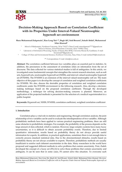 Pdf Decision Making Approach Based On Correlation Coefficient With