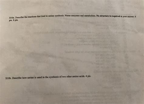 Solved Describe The Reactions That Lead To Serine Synthesis