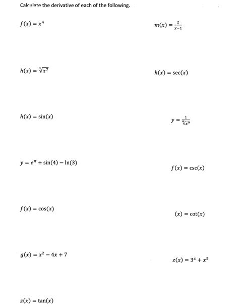 Solved Calculate The Derivative Of Each Of The Following Chegg Com