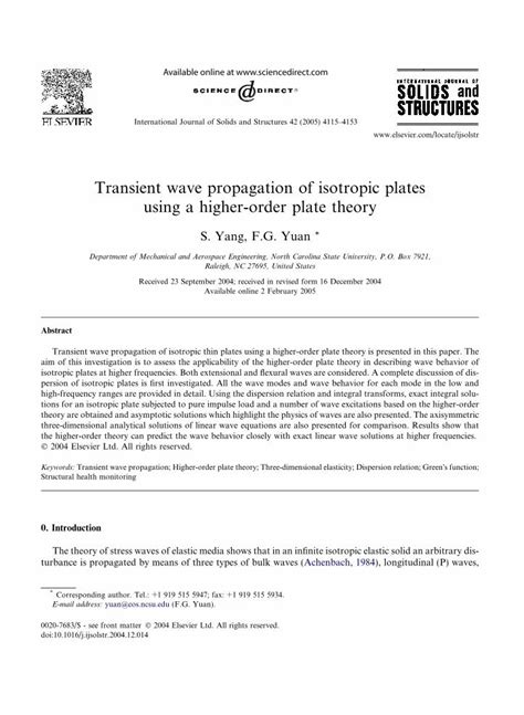 pdf transient wave propagation of isotropic plates using a higher