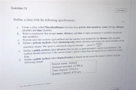 solved question 13 20 points define a class with the