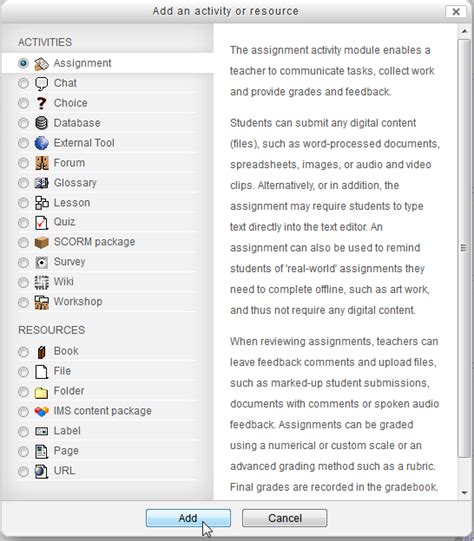 how do i add an assignment to a course in moodle inmotion hosting