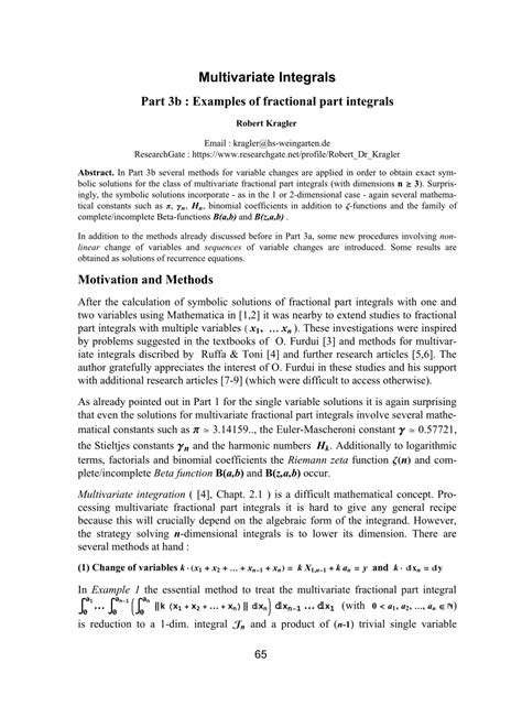 Pdf Multivariate Integrals Part 3b Examples Of Fractional Part