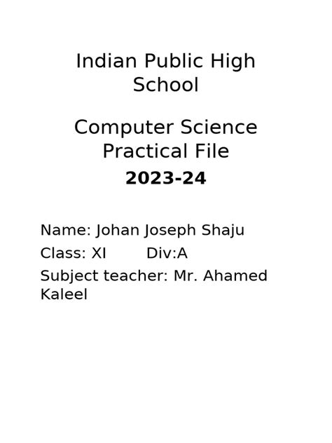 Comp Sci Practical File Cover Page Pdf