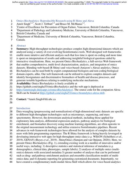 Pdf Omics Bioanalytics Reproducible Research Using R Shiny And Alexa