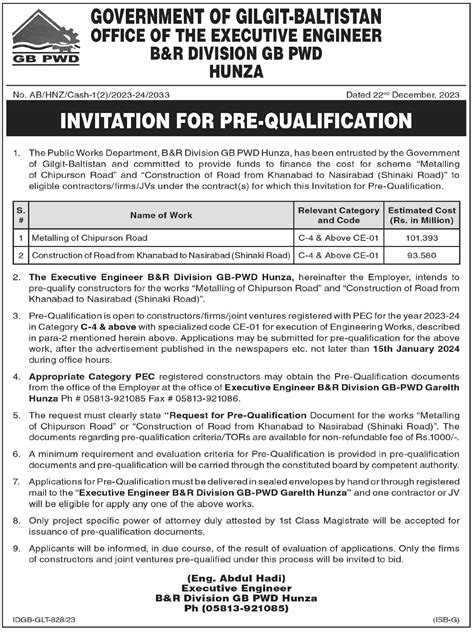 Gb Pwd Tender Notice For Construction Works 2025