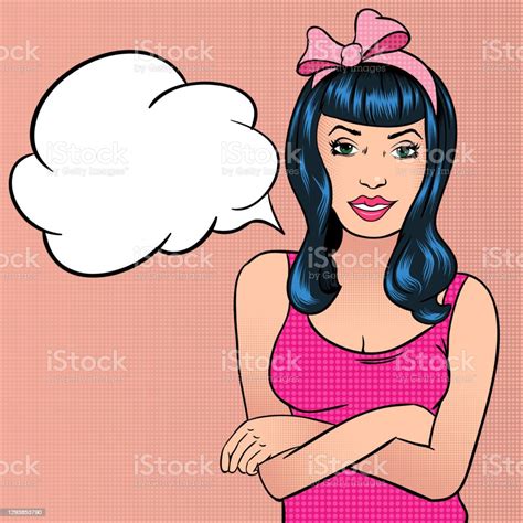 팝 아트 일러스트는 연설 거품으로 팔을 가로질렀다 연설 거품팝 아트 만화 소녀 1950년에 대한 스톡 벡터 아트 및 기타 이미지 1950년 1960년 관능 Istock
