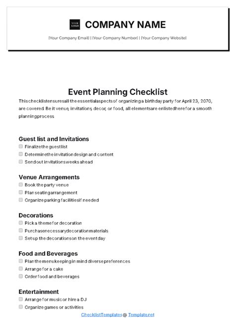Free Event Planning Checklist Design Template To Edit Online