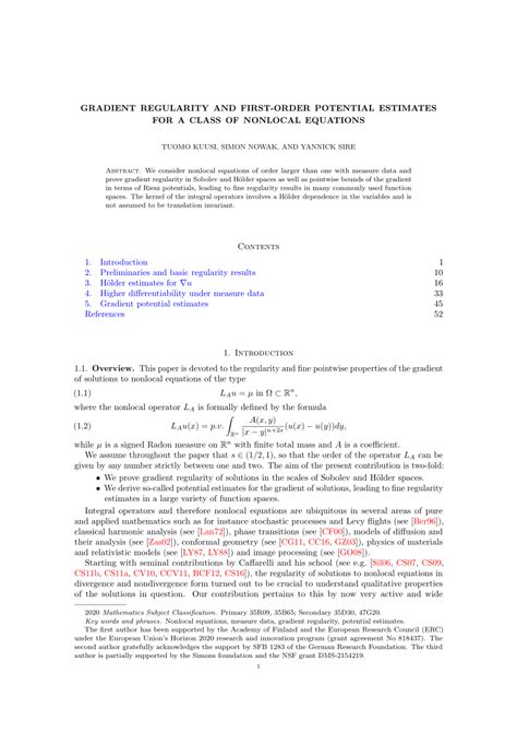 Pdf Gradient Regularity And First Order Potential Estimates For A Class Of Nonlocal Equations