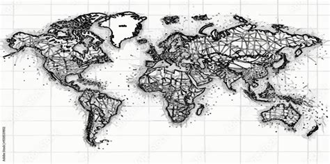 Abstract World Map With Black And White Ariel View World Map Top View Topography Map Template