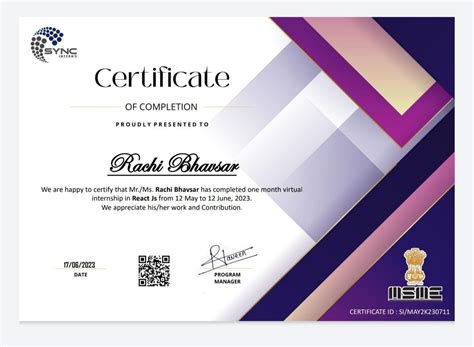 Syncintern Connections Internship Intern Rachi Bhavsar