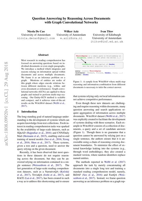 Question Answering By Reasoning Across Documents With Graph