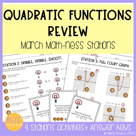 March Mathness Basketball Quadratic Functions Review Stations Activity