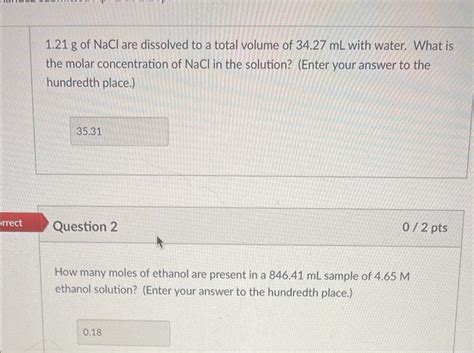 Solved G Of NaCl Are Dissolved To A Total Volume Of Chegg