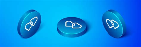 파란색 배경에 격리된 두 개의 연결된 하트 아이콘 로맨틱 한 기호 연결 가입 열정과 결혼식 발렌타인 데이 기호 파란색 원 버튼입니다 벡터 3차원 형태에 대한 스톡 벡터 아트